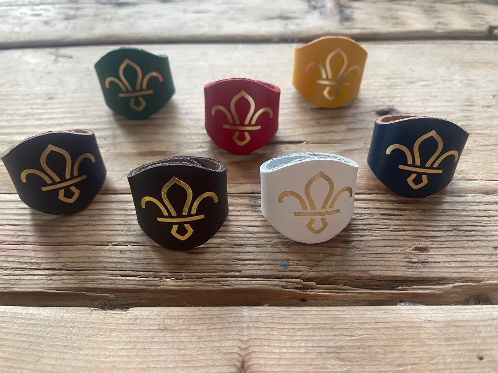 Leather Scout Woggles | Packs of 5 to 25 children's gold printed Fluer ...