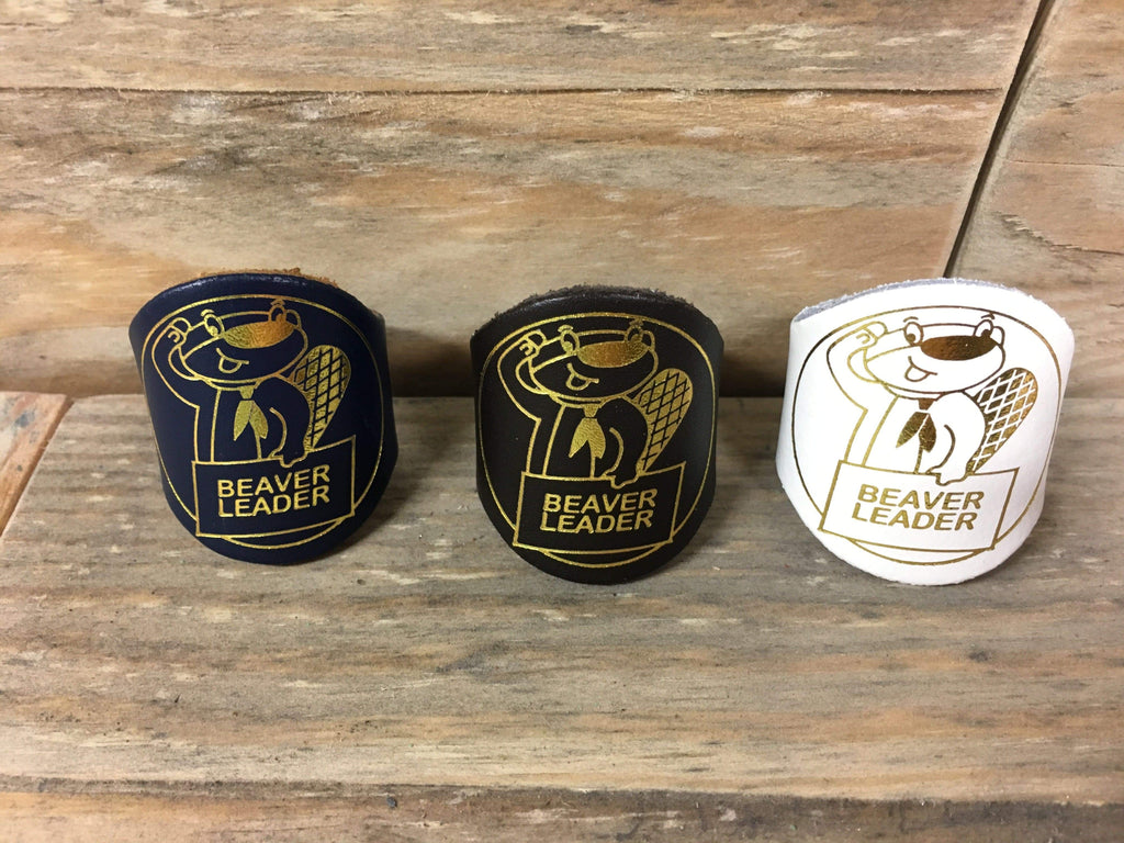 Leather BEAVER LEADER Scout Woggle with gold print| Beaver Scout Chara ...