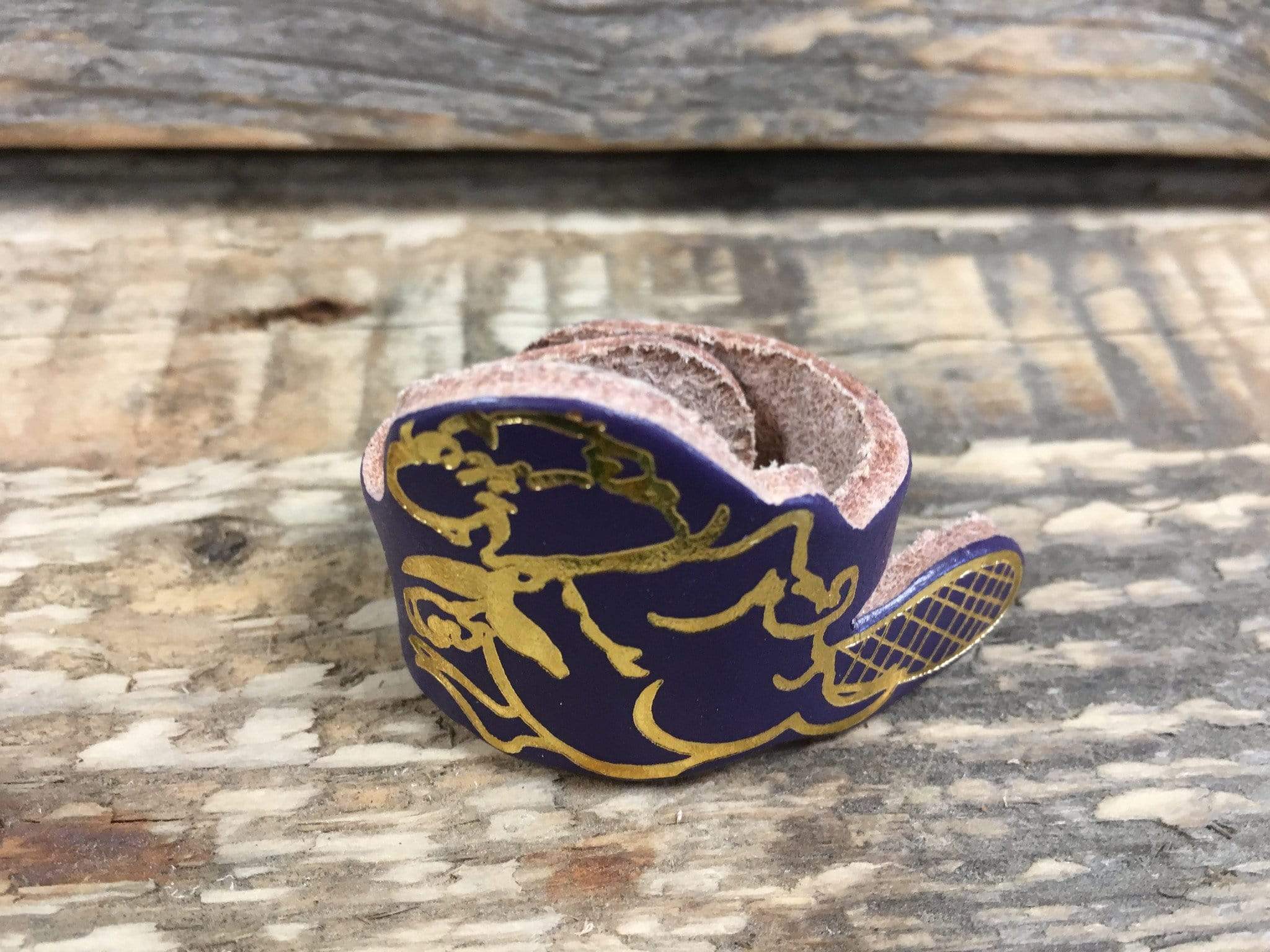 RUNNING BEAVER leather Scout Woggle with gold print| Handmade Scout Wo ...